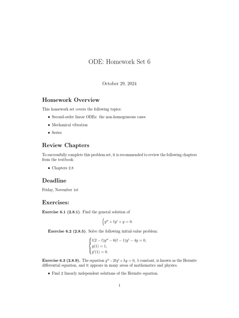 ODE: Homework Set 6 | PDF