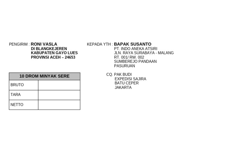 Label Amplop Pengiriman | PDF