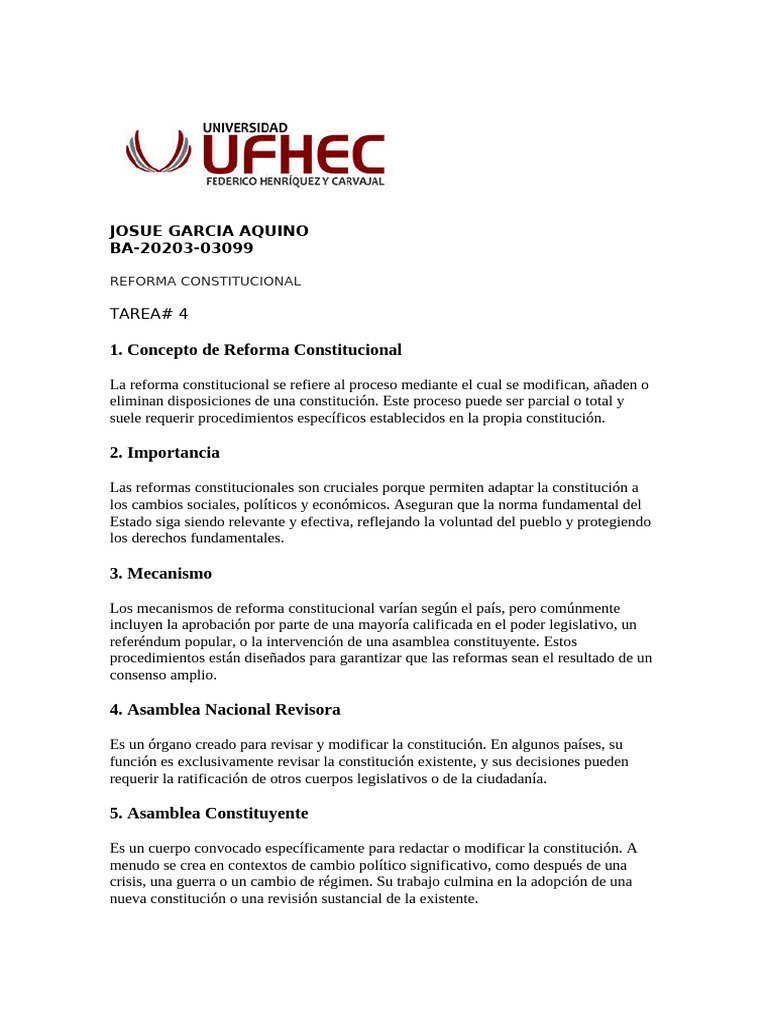 Tarea #4 REFORMA CONST | PDF | Constitución | Ley constitucional