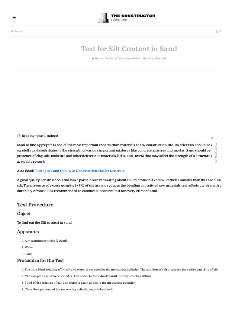 Test For Silt Content in 7sand | PDF | Silt | Sand