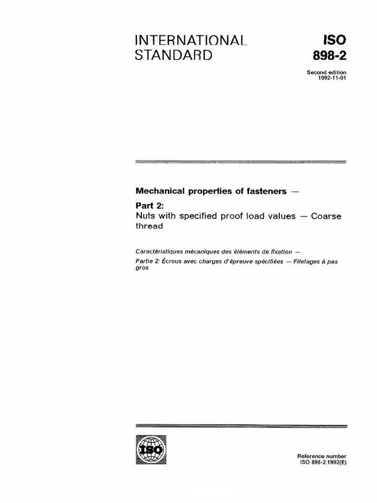 Iso 898-2-1992 | PDF | Screw | International Organization For ...