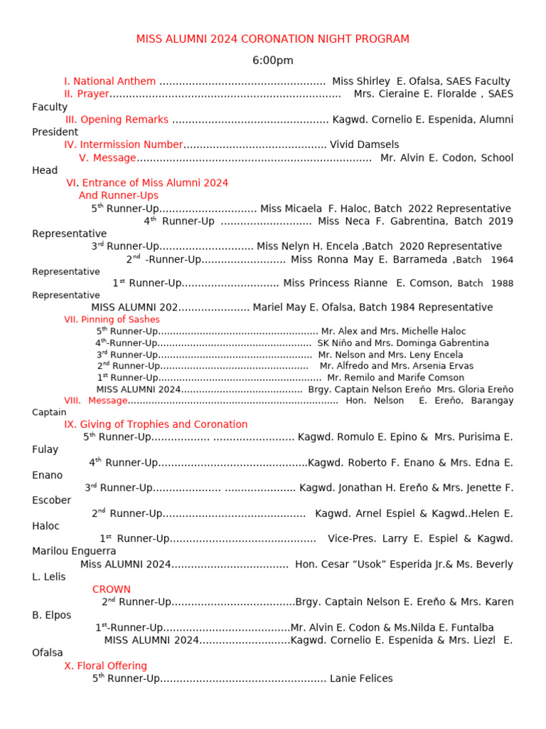 Coronation Night Program | PDF