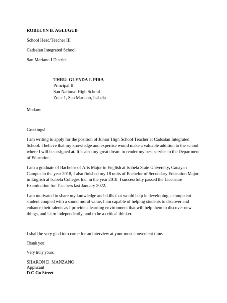 application letter 2 | PDF | Cognition | Behavior Modification