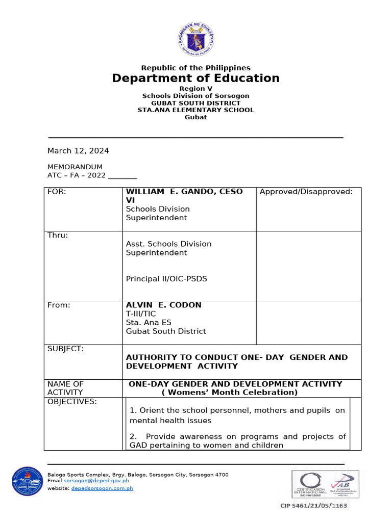 One-Day Gender Development Activity | PDF