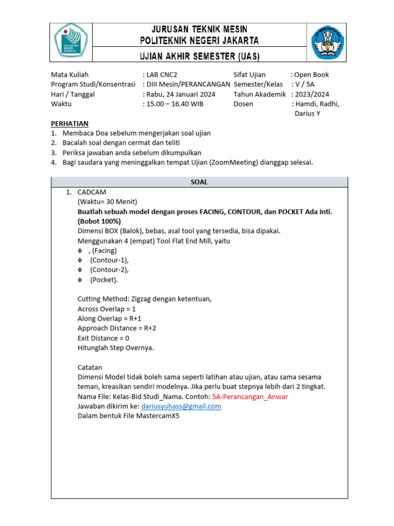Ujian Open Book CNC2 Semester V | PDF