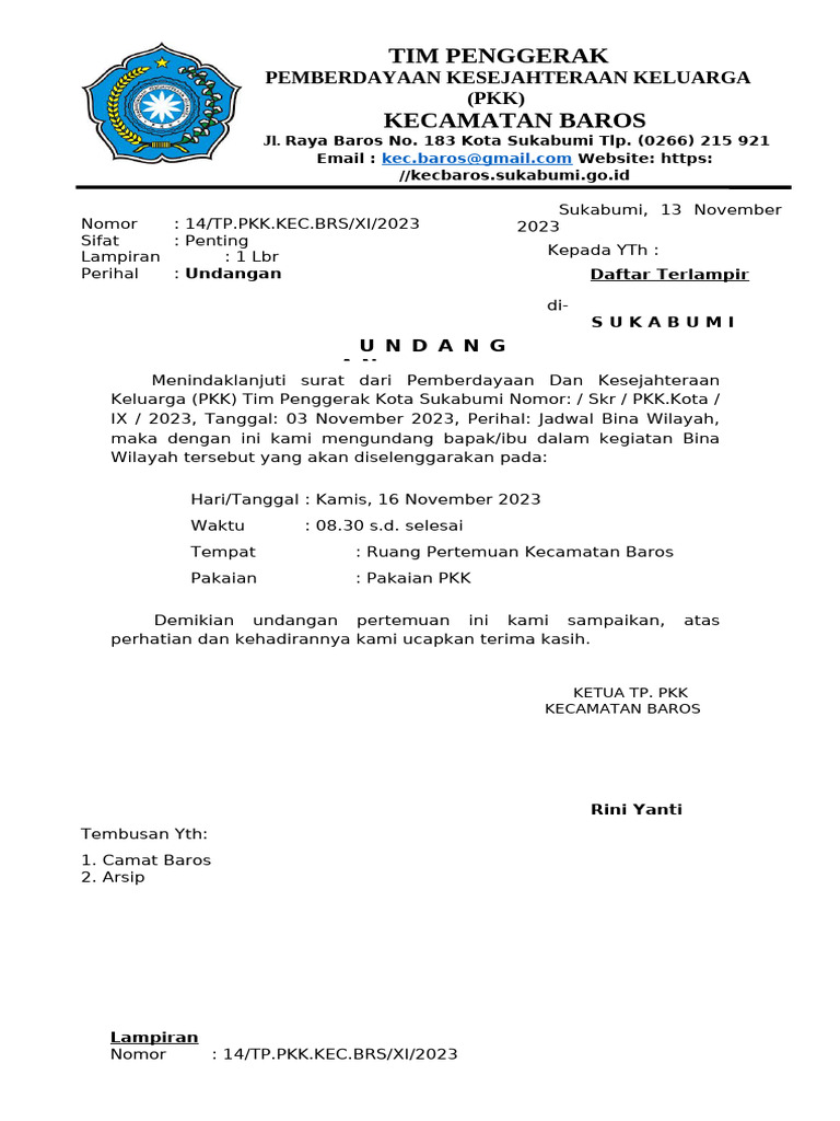 Undangan Pertemuan Rutin Pkk Pdf