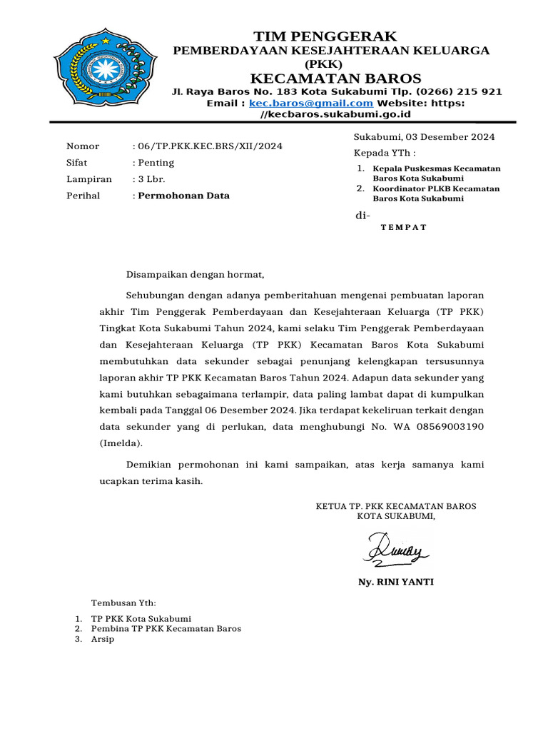 Surat Permohonan Data PKK | PDF