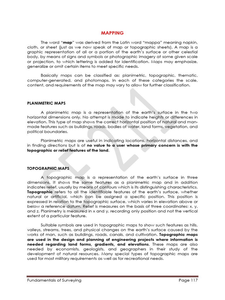 FUNDAMENTALS OF SURVEYING - Mapping | PDF | Map | Topography