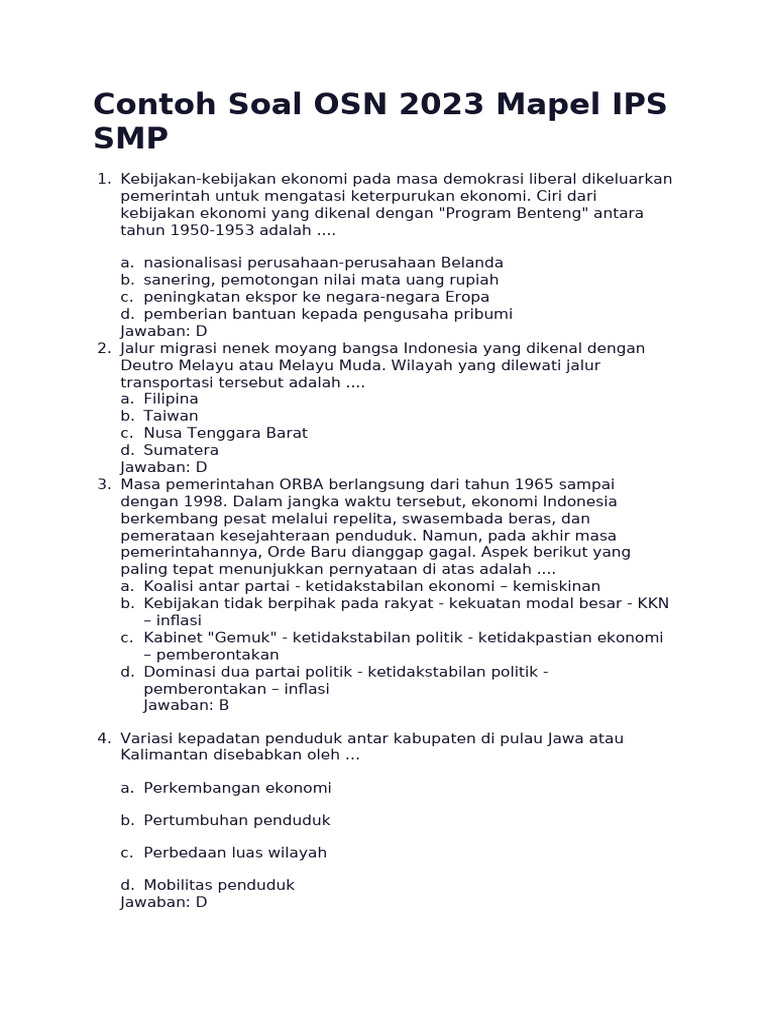 Contoh Soal OSN 2023 Mapel IPS SMP | PDF