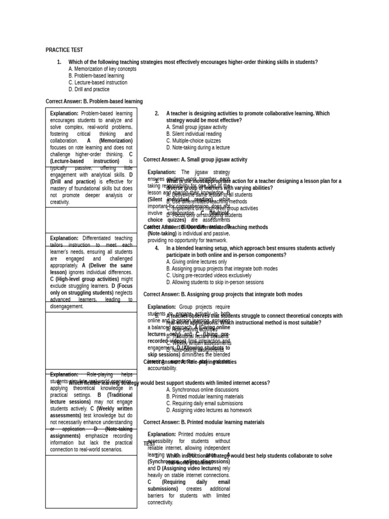Test Questions (Profed 105) | PDF | Learning | Differentiated Instruction