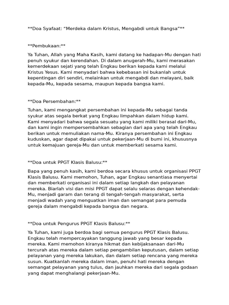 Doa Syafaat PPGT Klasis Balusu | PDF