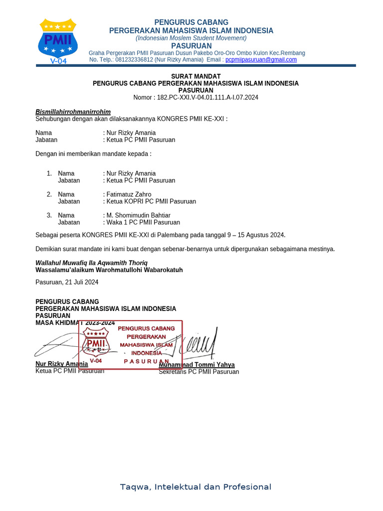 Mandat Kongres PMII Pasuruan | PDF