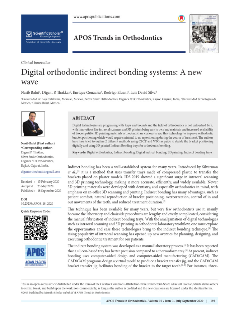 Digital Orthodontic Indirect Bonding Systems A New | PDF | Orthodontics ...