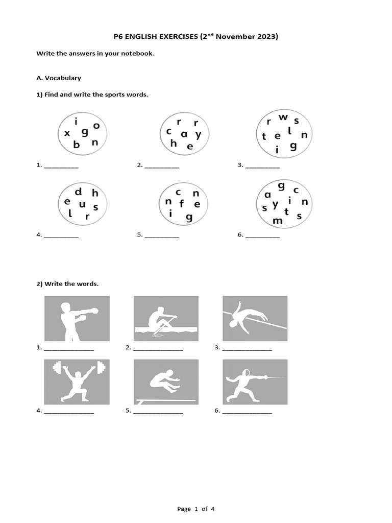 ENG-P6 - Unit 4 Exercises 2nd November 2023 | PDF