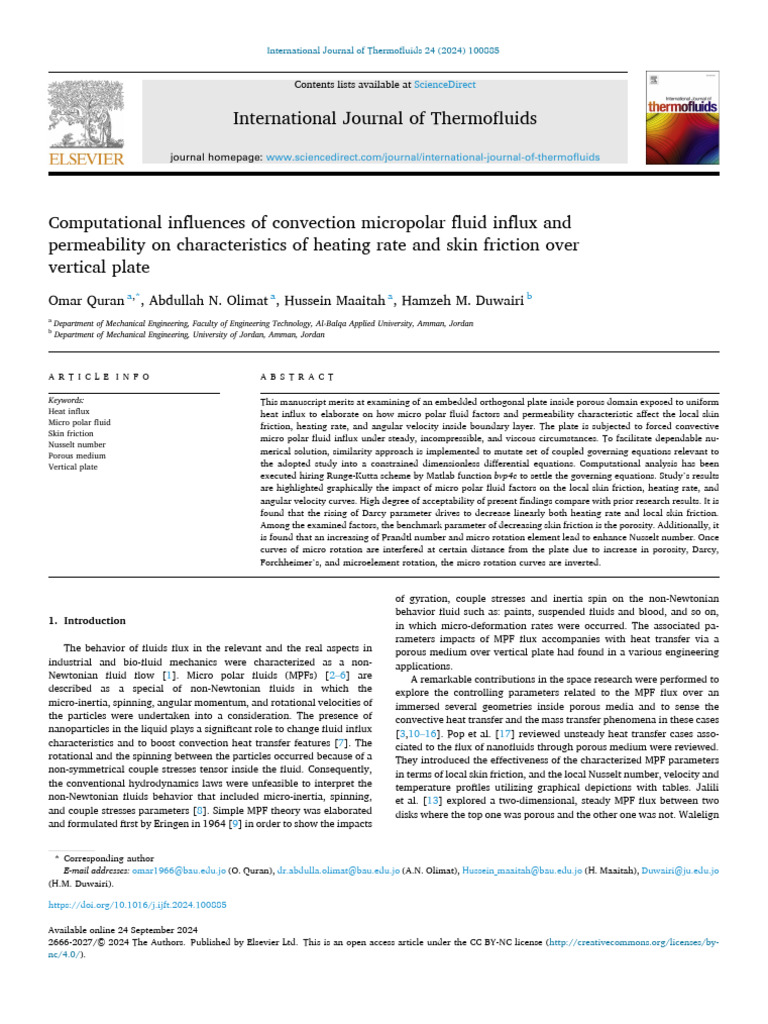 Computational Influences of Convection Micropolar Fluid I 2024 ...