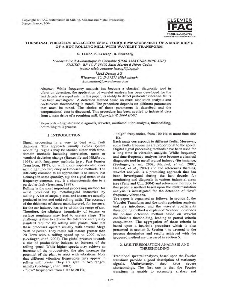 Torsional Vibration Detection Using Torque Measurement of 2004 IFAC Proceed | PDF | Wavelet ...