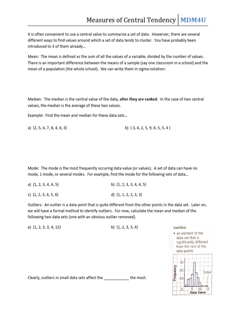 Measures of Central Tendency - Lesson Sheet | PDF | Mean | Mode (Statistics)