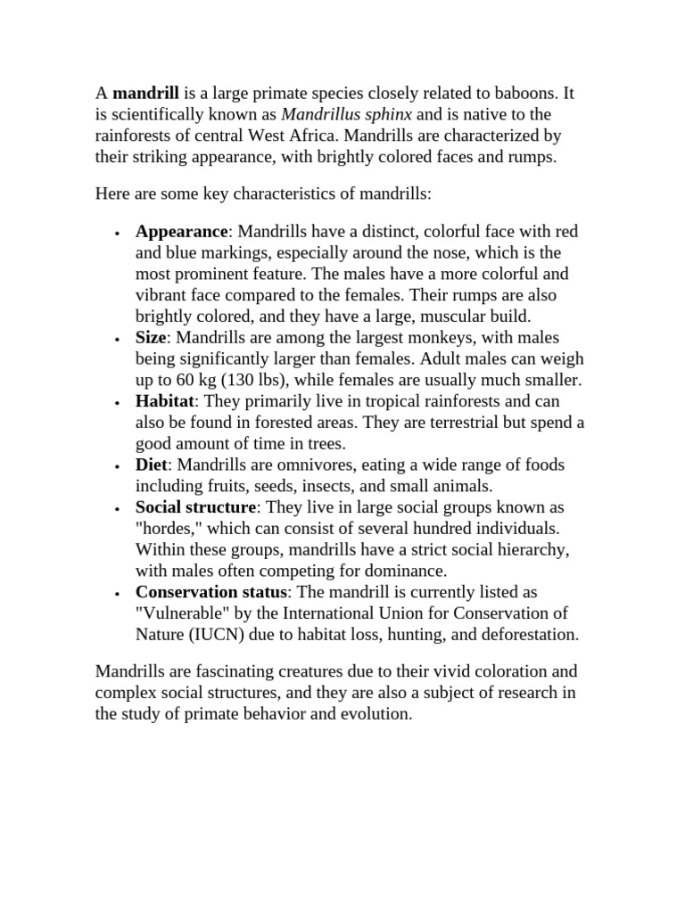 Mandrills: Characteristics and Habitat | PDF