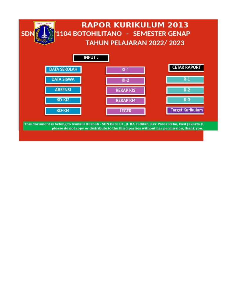 Rapor Kelas 1 Semester 2 k13 | PDF