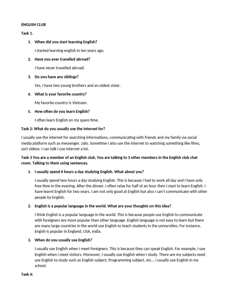 Writing ENGLISH CLUB | PDF