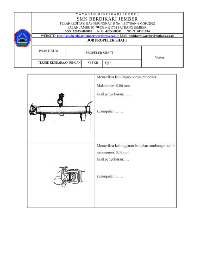 Jobsheet Propeler Shaft | PDF