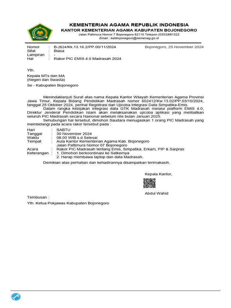 Undangan Rakor Emis 2024 | PDF