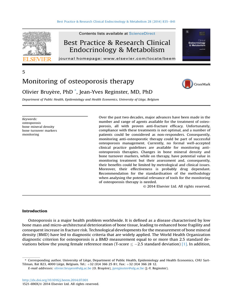 Monitoring of Osteoporosis Therapy | PDF | Osteoporosis | Clinical Medicine