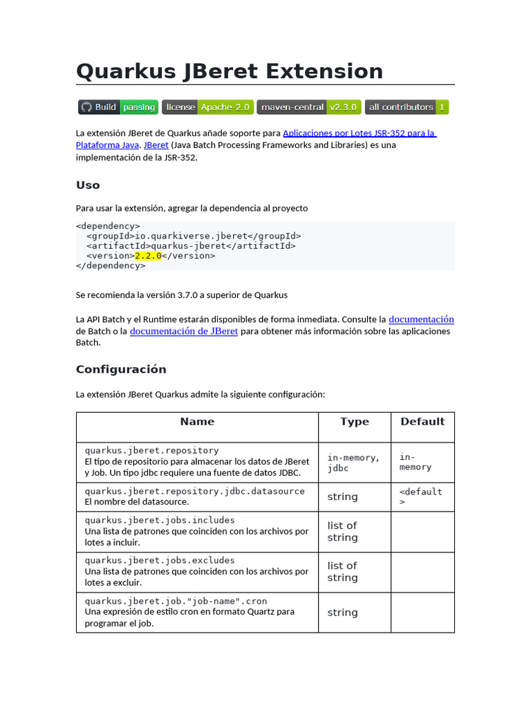 Quarkus JBeret Extension | PDF | Java (lenguaje de programación) | Hilo (Computación)