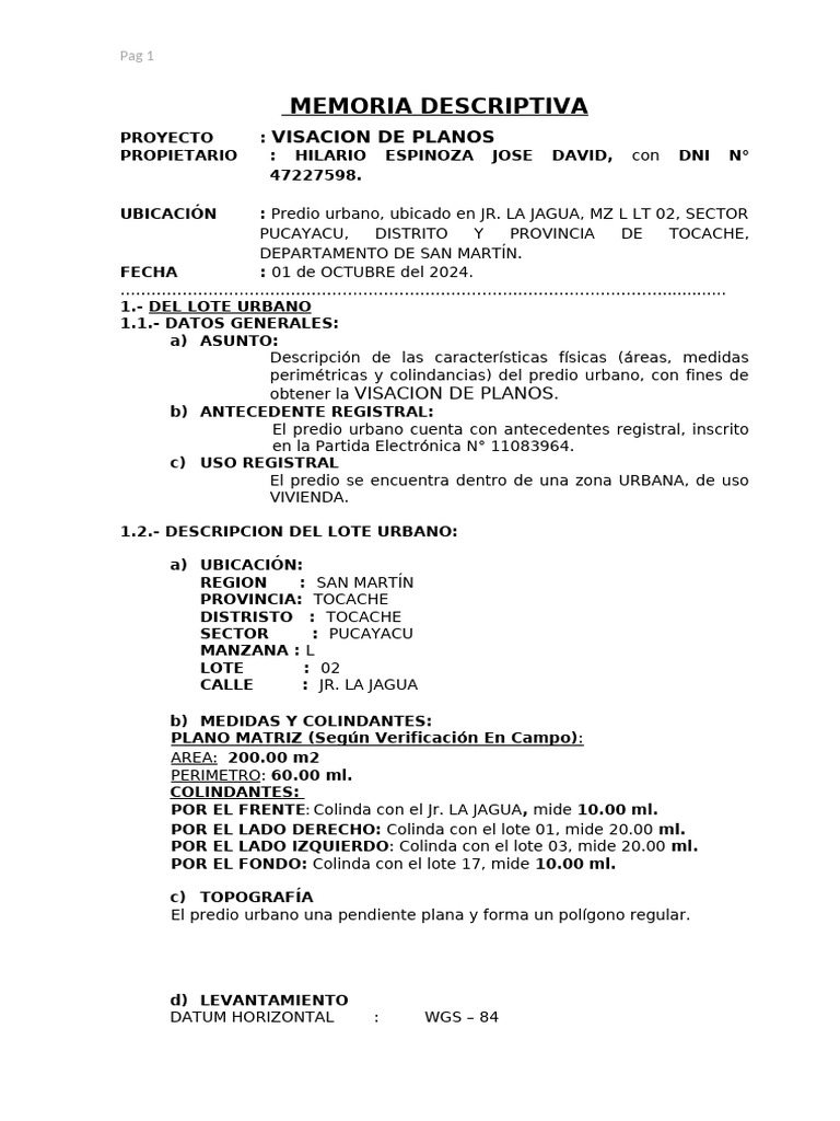 MEMORIA DESCRIPTIVA Lote 2 | PDF