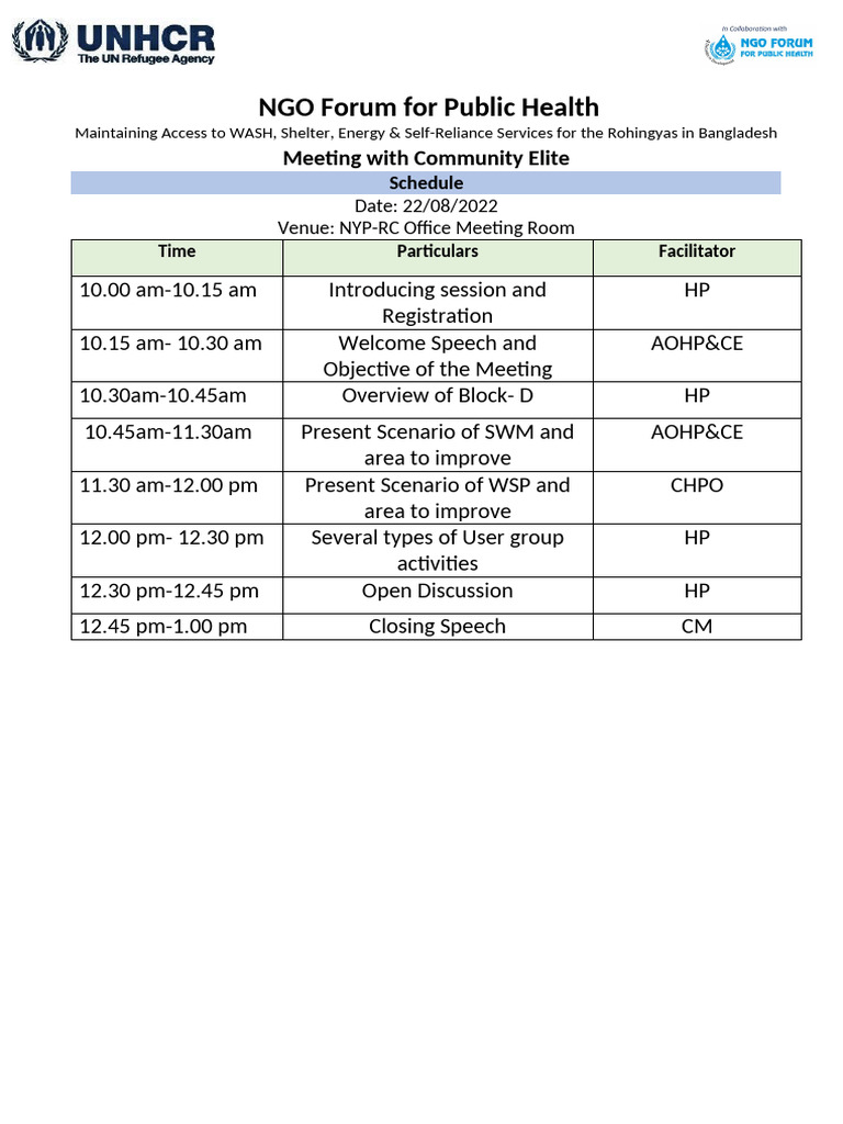 Elite Meeting Schedule | PDF
