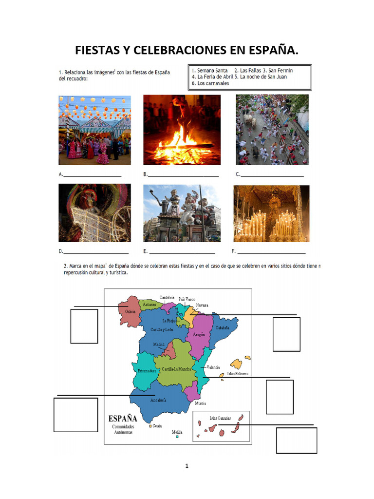 Fiestas y Celebraciones en España. Actividades | PDF