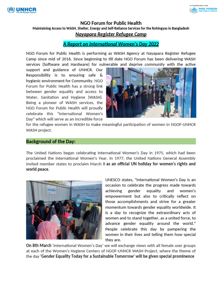 WASH Services for Rohingya Women’s Day | PDF | Wash | Refugee