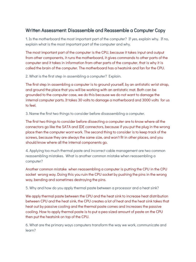 Written Assessment | PDF | Computing | Computer Hardware