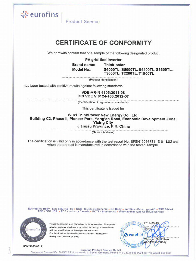 Thinkpower 3kW Certificate | PDF