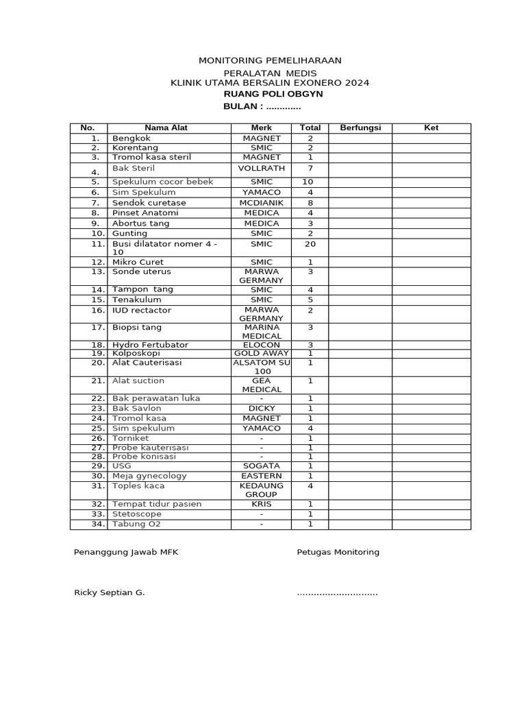 Monitoring Pemeliharaan Sarpras Medis | PDF