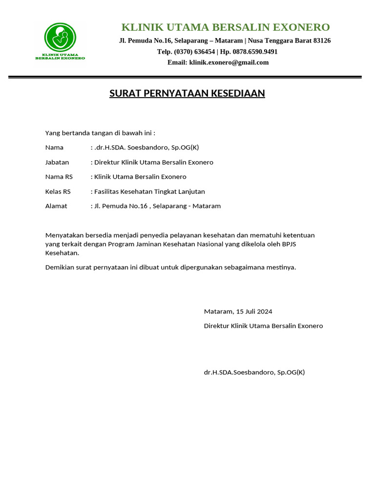 Kesediaan Klinik Exonero BPJS | PDF