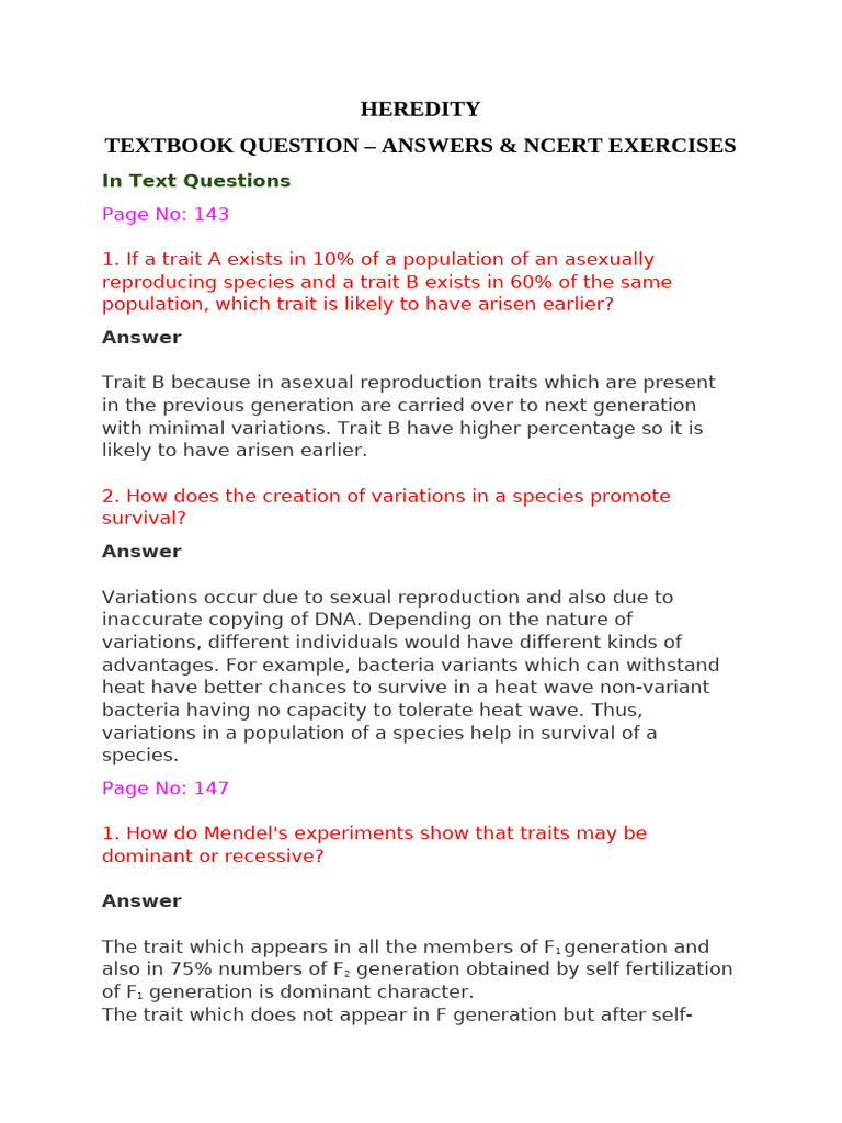 HEREDITY Class 10 Biology | PDF | Reproduction | Sex