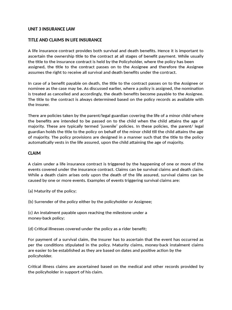 UNIT 3 INSURANCE LAW | PDF | Insurance | Life Insurance