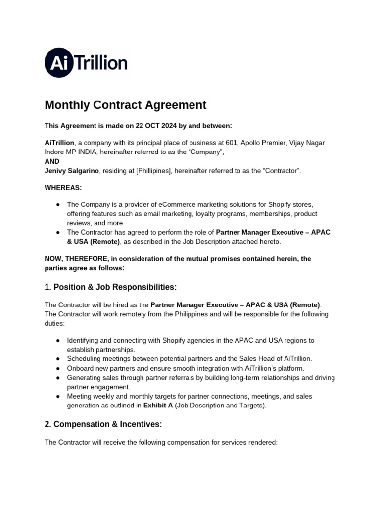Partnership Manager Contract Agreement | PDF | Employment | Civil Law ...