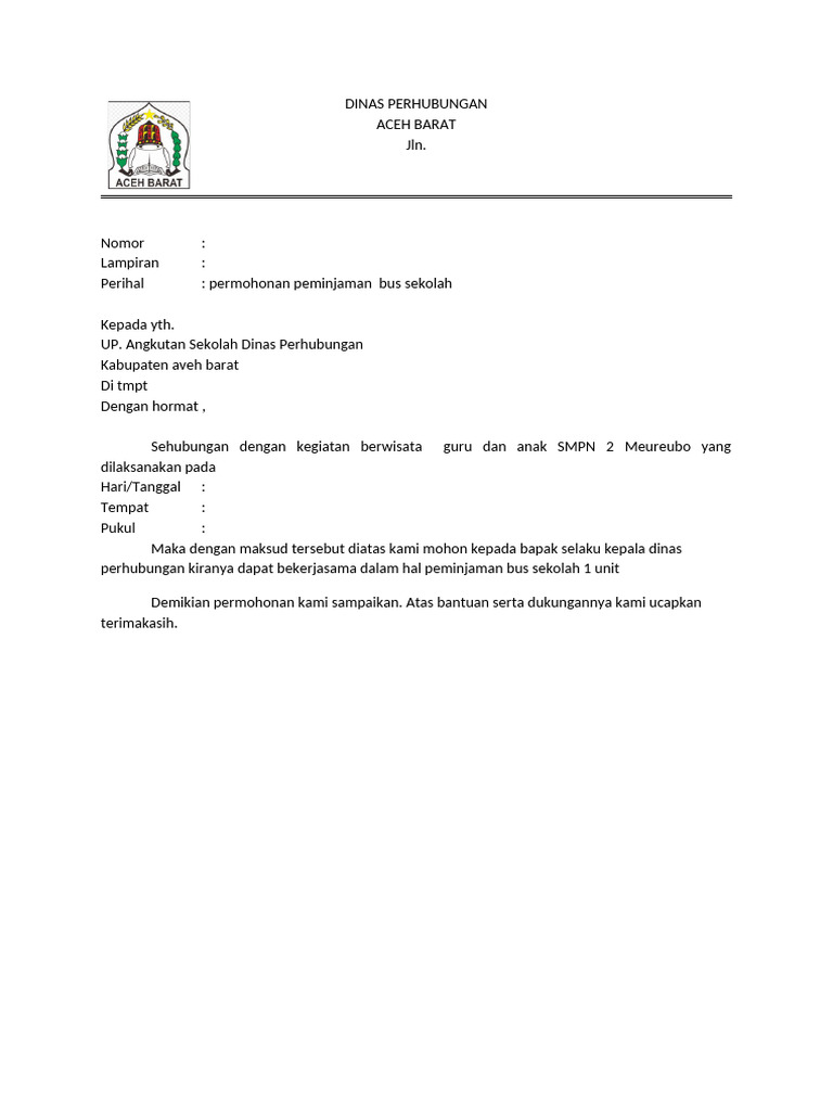 Surat Peminjaman Bus | PDF