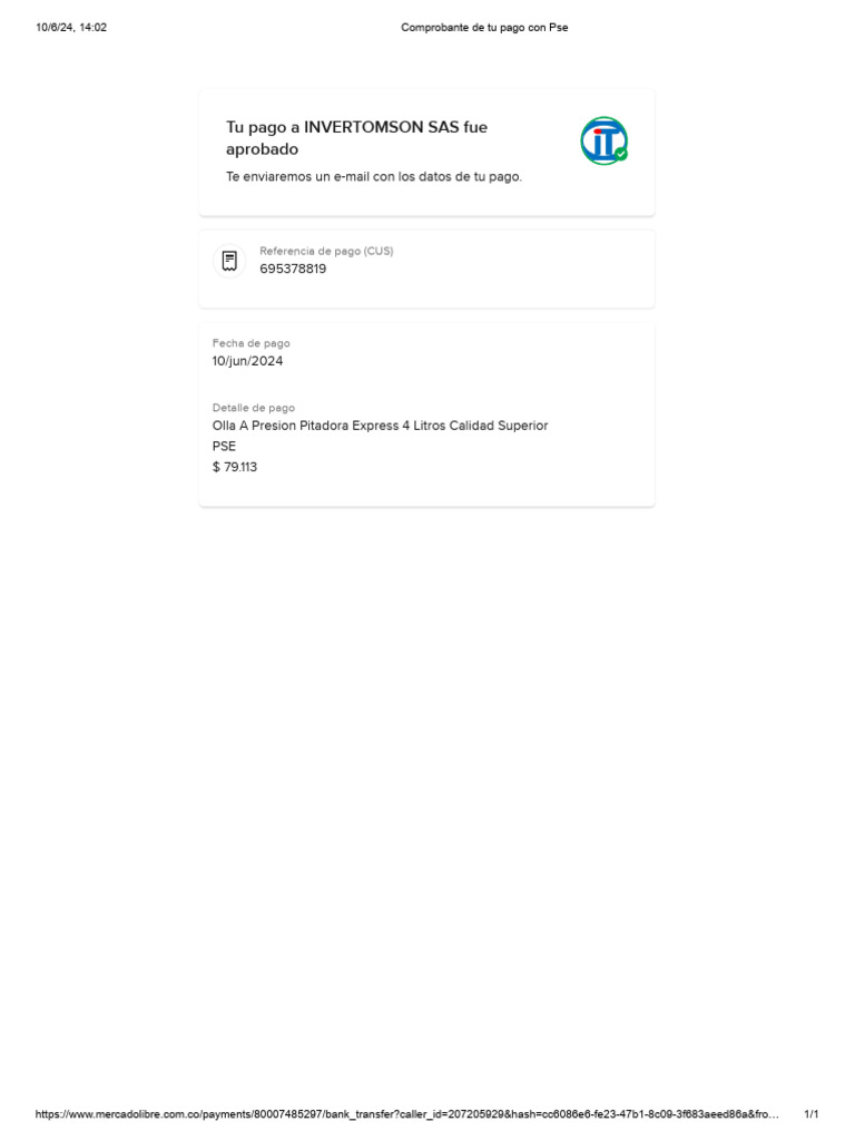 Comprobante de Tu Pago Con Pse | PDF