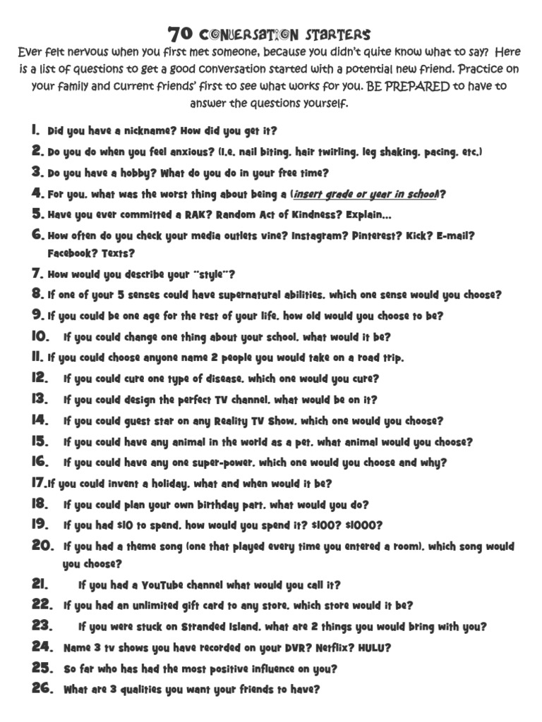 70 Conversation Starters List | PDF