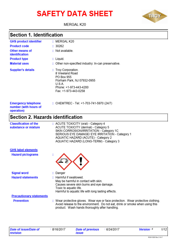 MERGAL K20-SDS | PDF | Toxicity | Waste