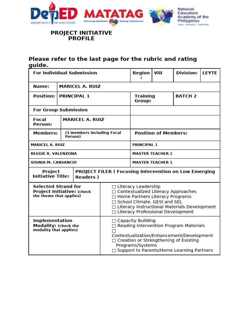 CAMPOKPOK CS ILT PIP Blank Template 1 | PDF | Literacy | Mentorship