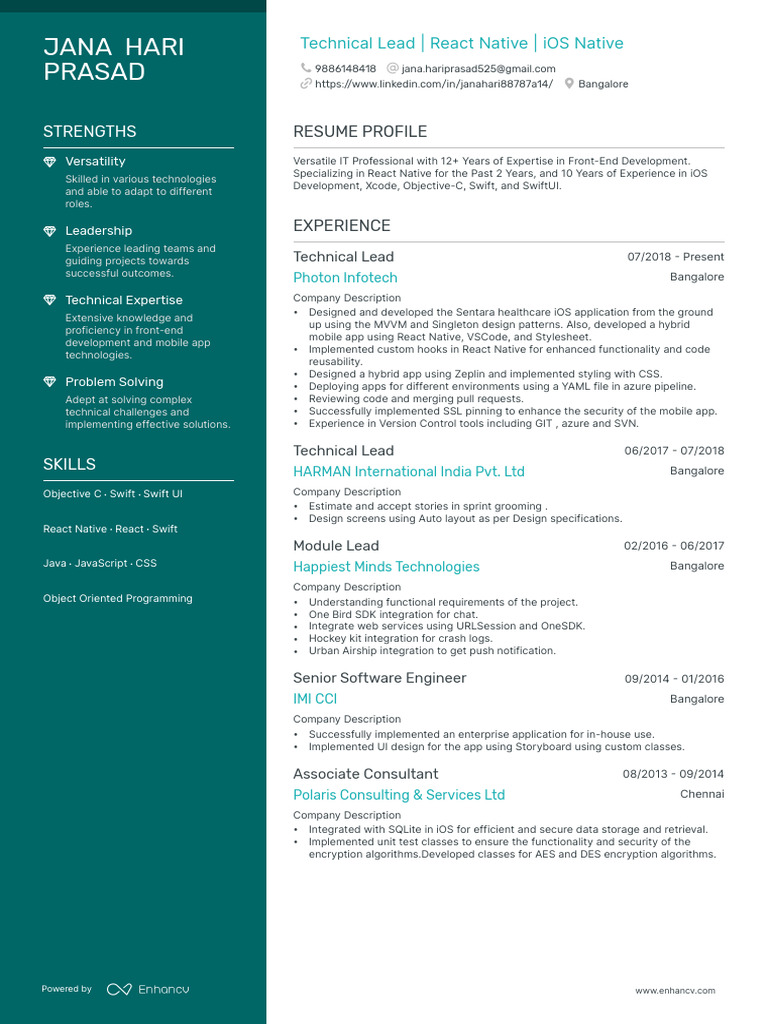 Technical Lead Resume: React Native & iOS | PDF | Swift (Programming Language) | Mobile App
