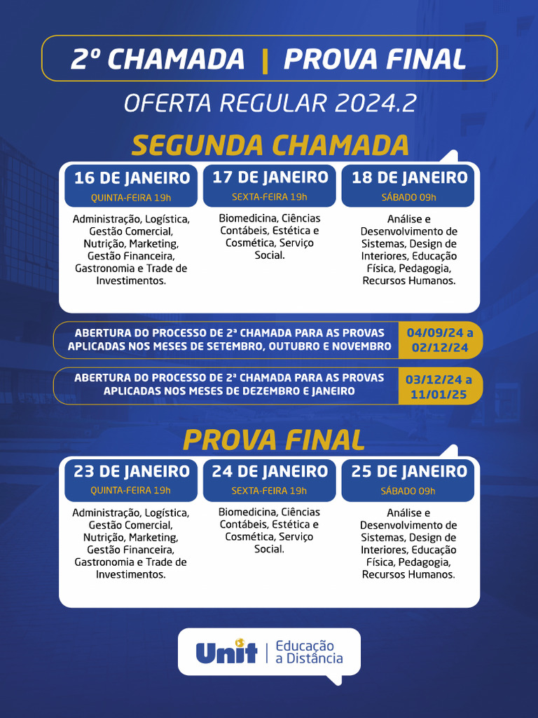 Calendário de 2 Chamada e Prova Final 2024.2 | PDF