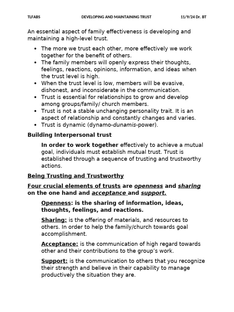 Developing and Maintaining Trust | PDF | Communication | Thought