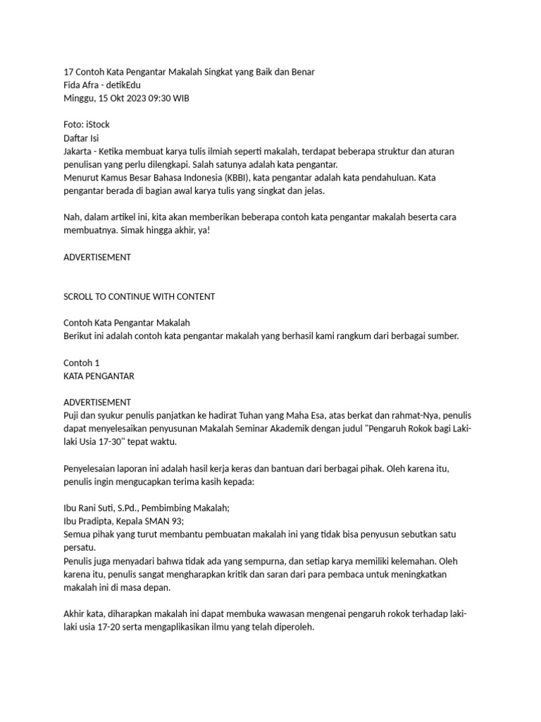 17 Contoh Kata Pengantar Makalah Singkat Yang Baik Dan Benar Pdf