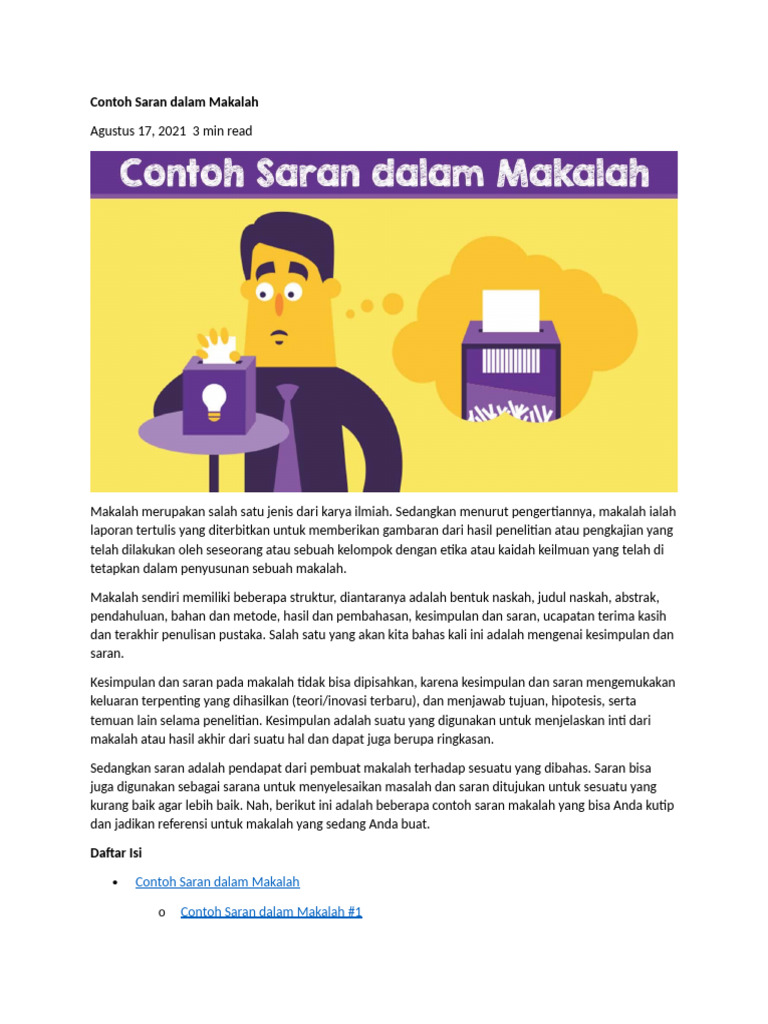 Contoh Saran Dalam Makalah | PDF