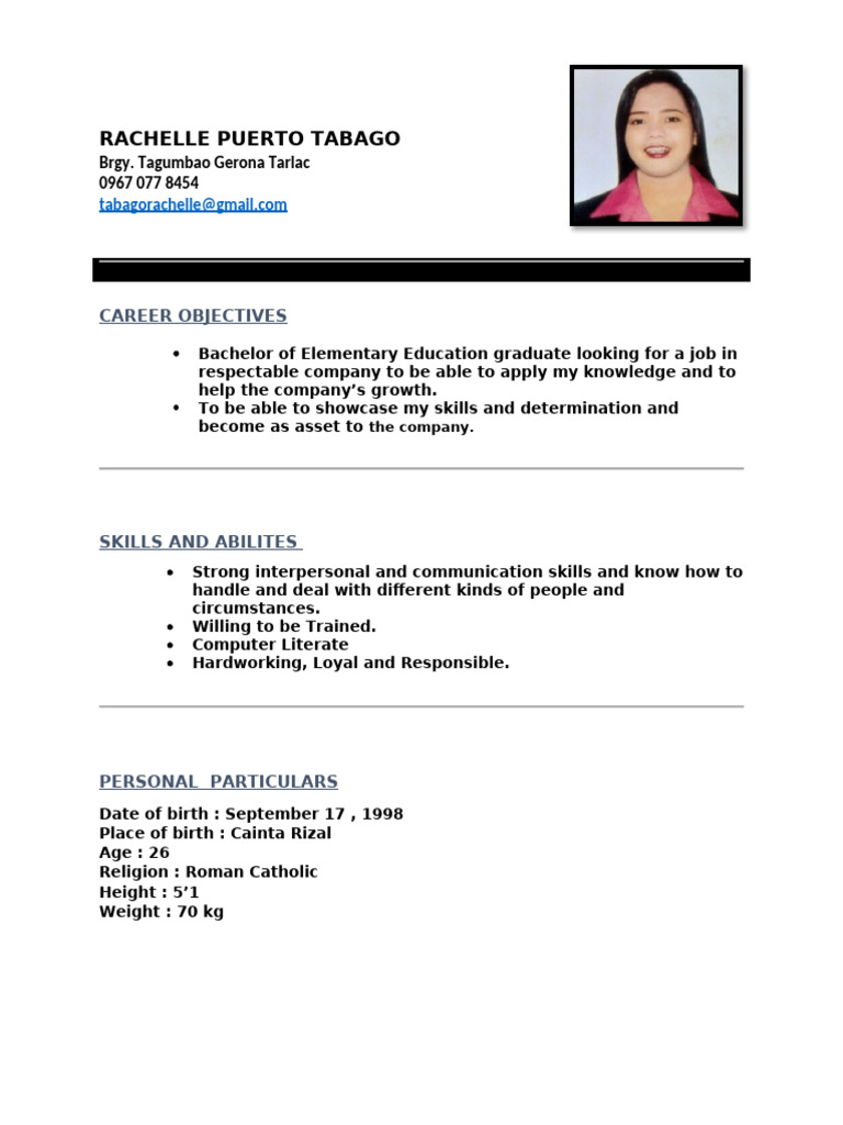 Rachelle Tabago Resume | PDF